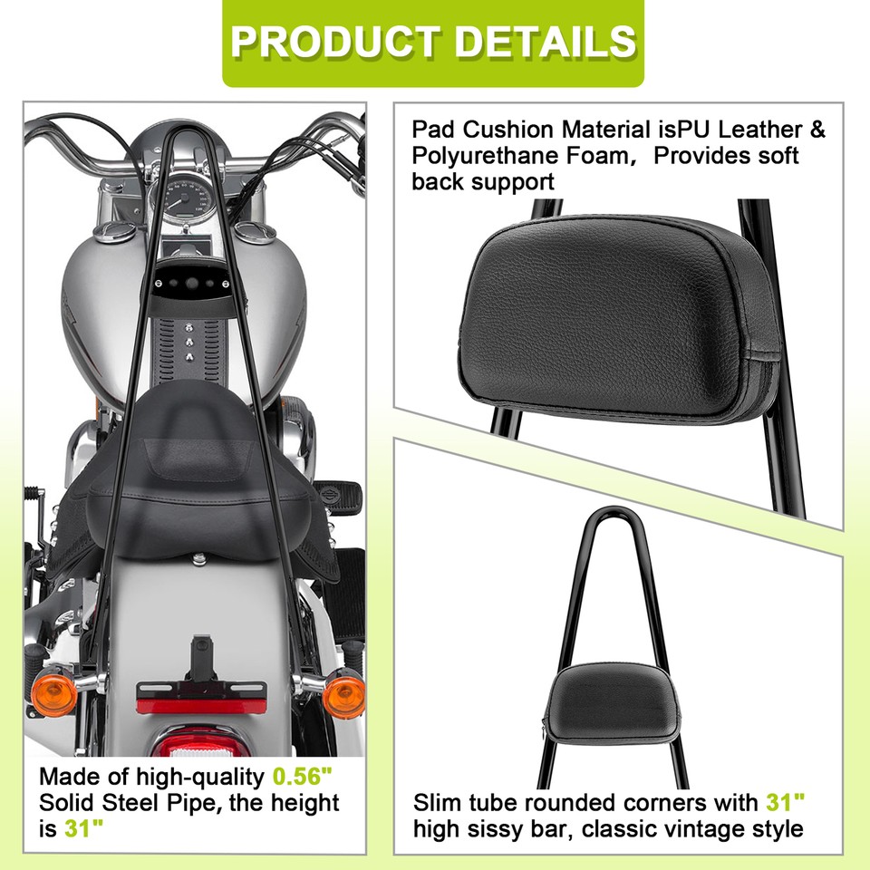 Black 31" Tall Backrest Sissy Bar For Harley Softail Standard FXST FXSTC FLSTSB | eBay