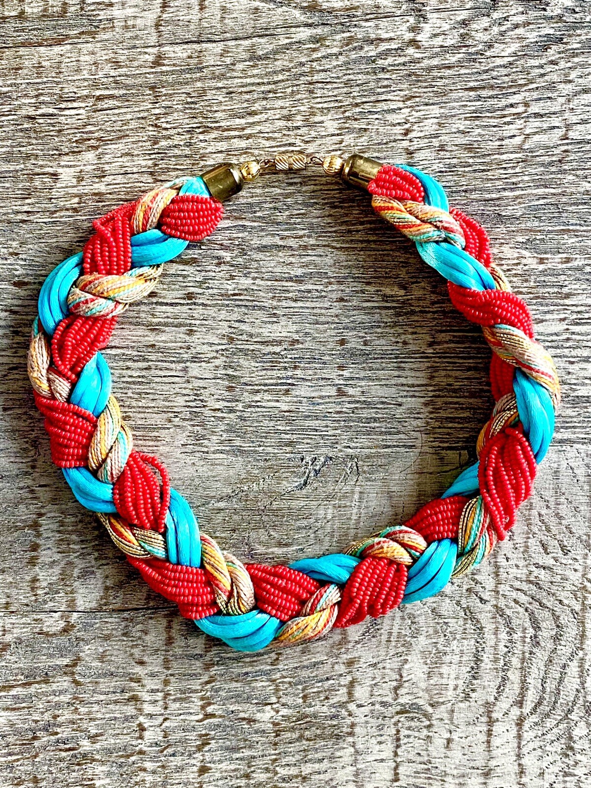 Braided Necklace Fabric Cloth Turquoise Thread Red Se… - Gem