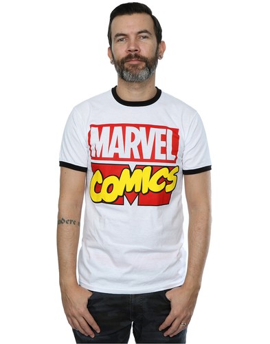 Marvel Men's Comics Simple Logo Ringer T-Shirt Small White / Black | eBay
