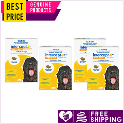 Interceptor Spectrum Heartworm Control 3,6,12 Doses for Dogs 11 to 22 ...