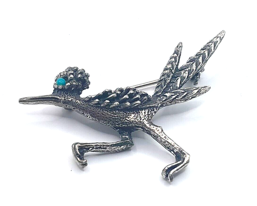 Vintage 1960's Silver Tone Simulated Turquoise Roadrunner Bird 2 ...