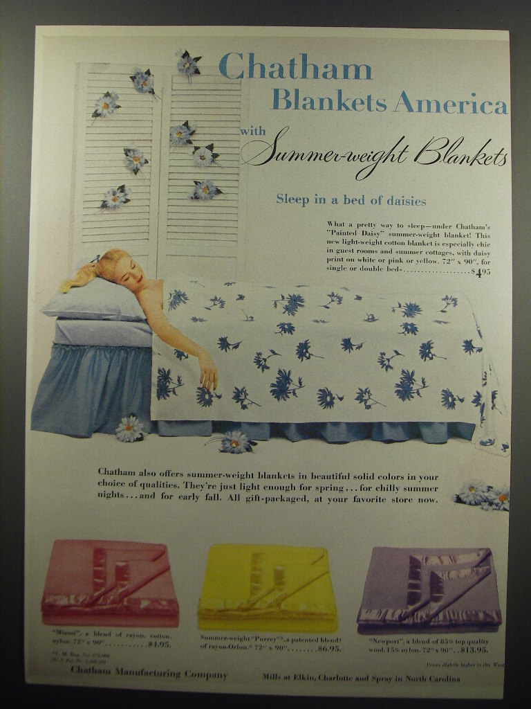 1955 Chatham Painted Daisy Summer-Weight Blanket Advertisement | eBay