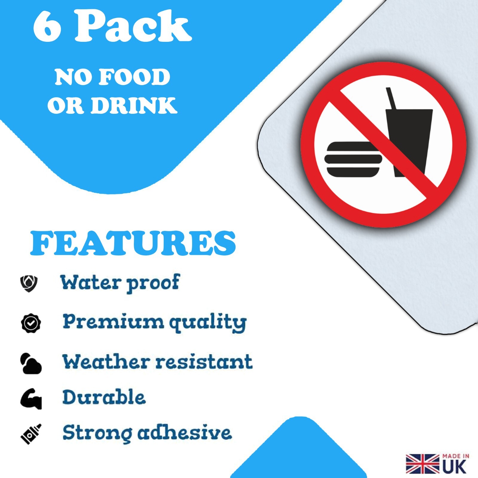 6 PACK - No Food or Drink Waterproof Self-adhesive Vinyl Sticker ...