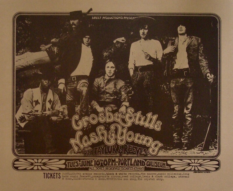 CSN&Y NEIL YOUNG 1970 PORTLAND concert poster A RANDY TUTEN BILL GRAHAM ...