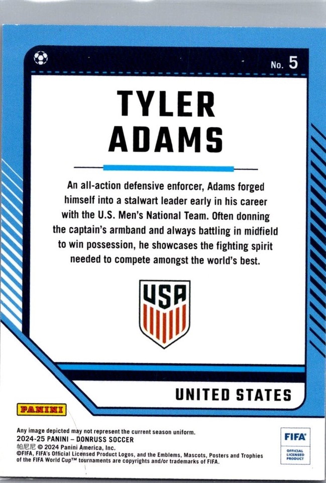 2024-25 Panini Donruss Fifa - Tyler Adams #5 Purple /25 USA | eBay