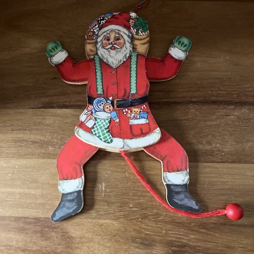 Vintage Wood Pull String Christmas Ornament Santa Claus Toys Tree Jump ...