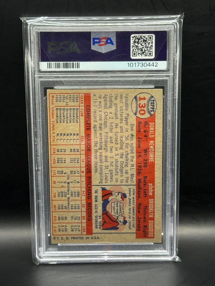 1957 Topps #130 Don Newcombe, PSA 4 VG-EX (Looks Better), Brooklyn ...