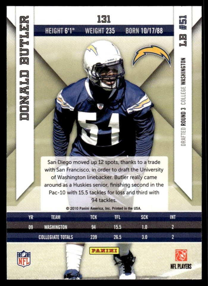 2010 Panini Epix Donald Butler Rookie San Diego Chargers #131 | eBay