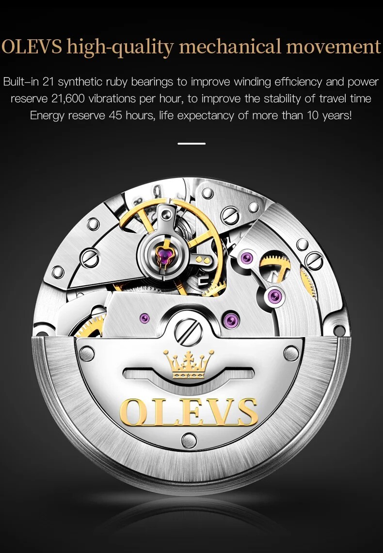 Automatic Mechanical Waterproof Luxury Men's Watch OLEVS Date Men Strap ...