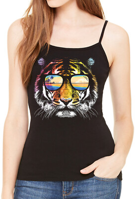 Women's Summer Tiger Black Spaghetti Strap Tank Top Funny Rave Party ...