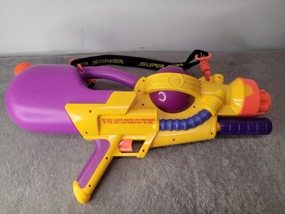 Vtg 1999 Larami Super Soaker Water Gun CPS 1200 Yellow Purple 23" w ...