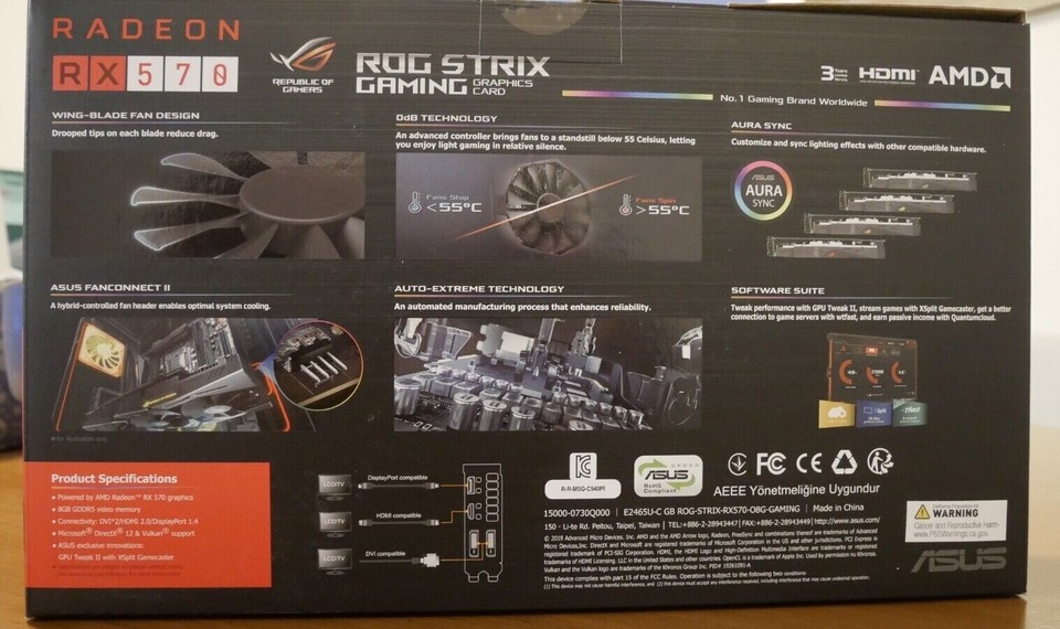 ASUS ROG Strix Radeon RX 570 OC 8GB GDDR5 Graphics Card -USED AND ...