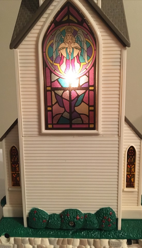 Avon Christmas Angel Music Clock Light Staind Glass Church PARTIALLY ...