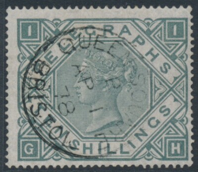 GREAT BRITAIN - 1877 10/- grey-green Victoria Telegraph stamp, used ...