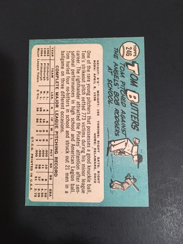 1965 TOPPS TOM BUTTERS, #246, NM (Free Shipping on Any 3!) | eBay