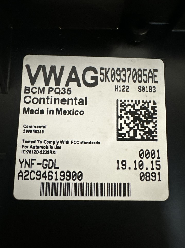 2016-2019 VW PASSAT BCM BCU BODY COMFORT COMPUTER CONTROL MODULE OEM 🔥🚙 ...