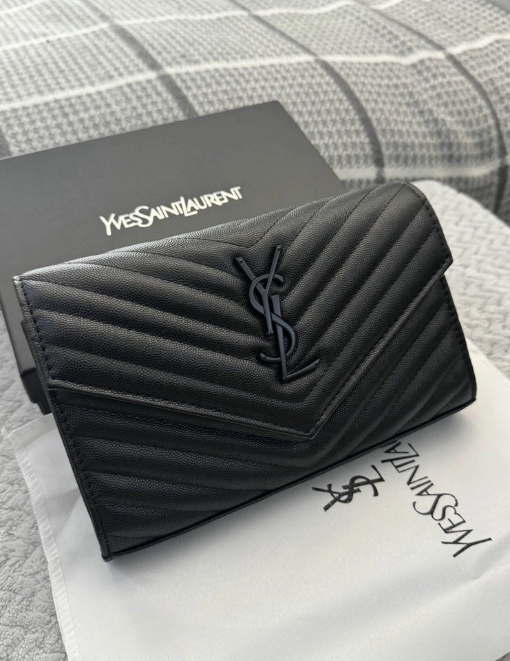Yves Saint Laurent YSL Black/ Black Envelope Wallet Crossbody NO BOX | eBay