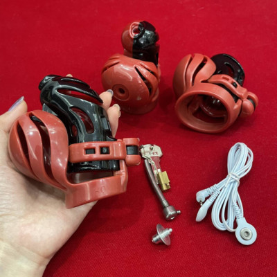 E-Stim Shock Male Chastity Device Cage with Adjustable Cuff Rings Lock ...