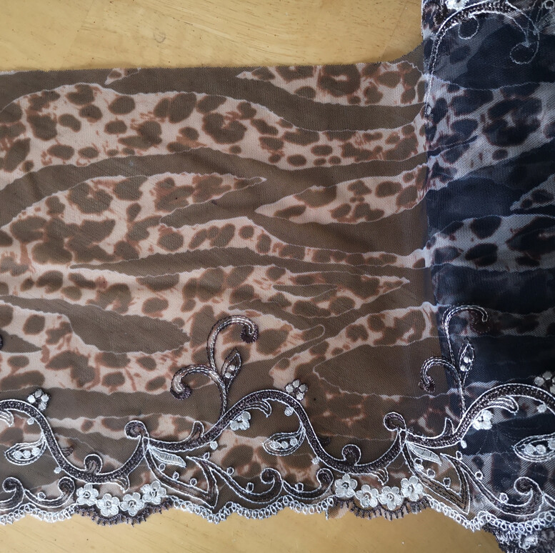 4.5 Y 7.5" Wide Leopard Print Tulle Lace/Embroidered Ivory Brown Flower ...