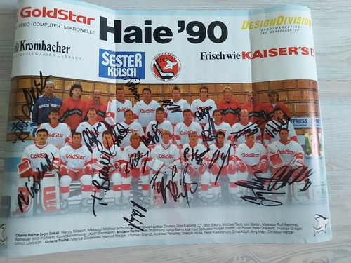 Peppi Heiss uvm. KEC Kölner Haie Eishockey Mannschaft 1990 original ...