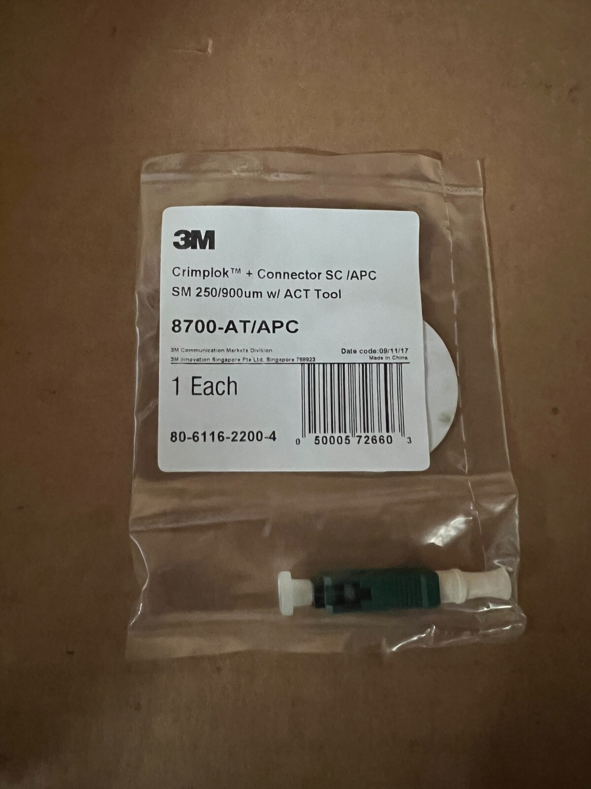 3M Crimplok + Connector SC/APC SM 250/900um 8700-AT/APC W/ ACT Tool | eBay