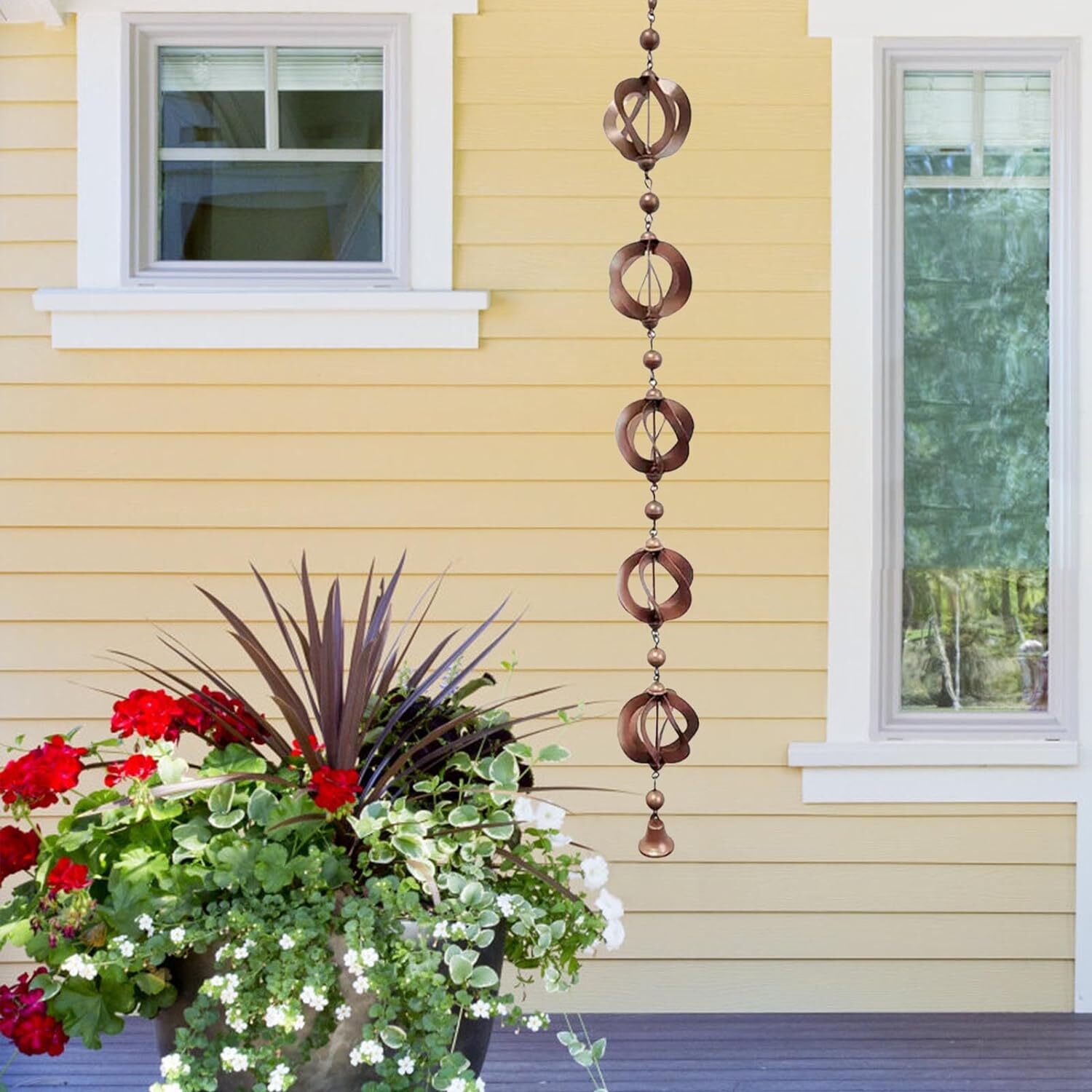 Metal Rain Chain Hanging Rotating Hollow Out Beads Decor Catcher ...