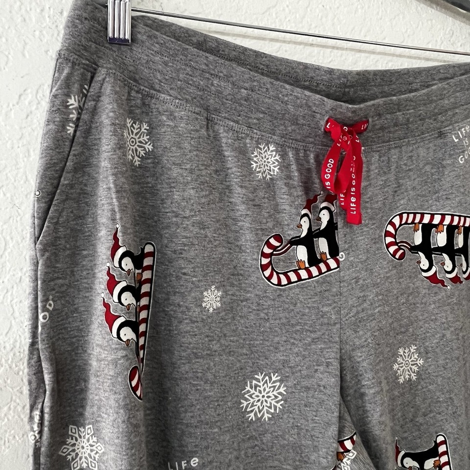 NWT Life Is Good Women’s XL Gray Soft Pajama PJ Pants Holiday Penguin ...