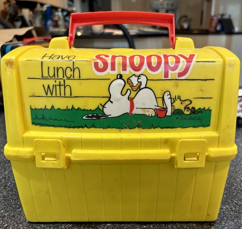 Vintage Have Lunch With Snoopy Lunch Box Yellow with Plastic Thermos ...