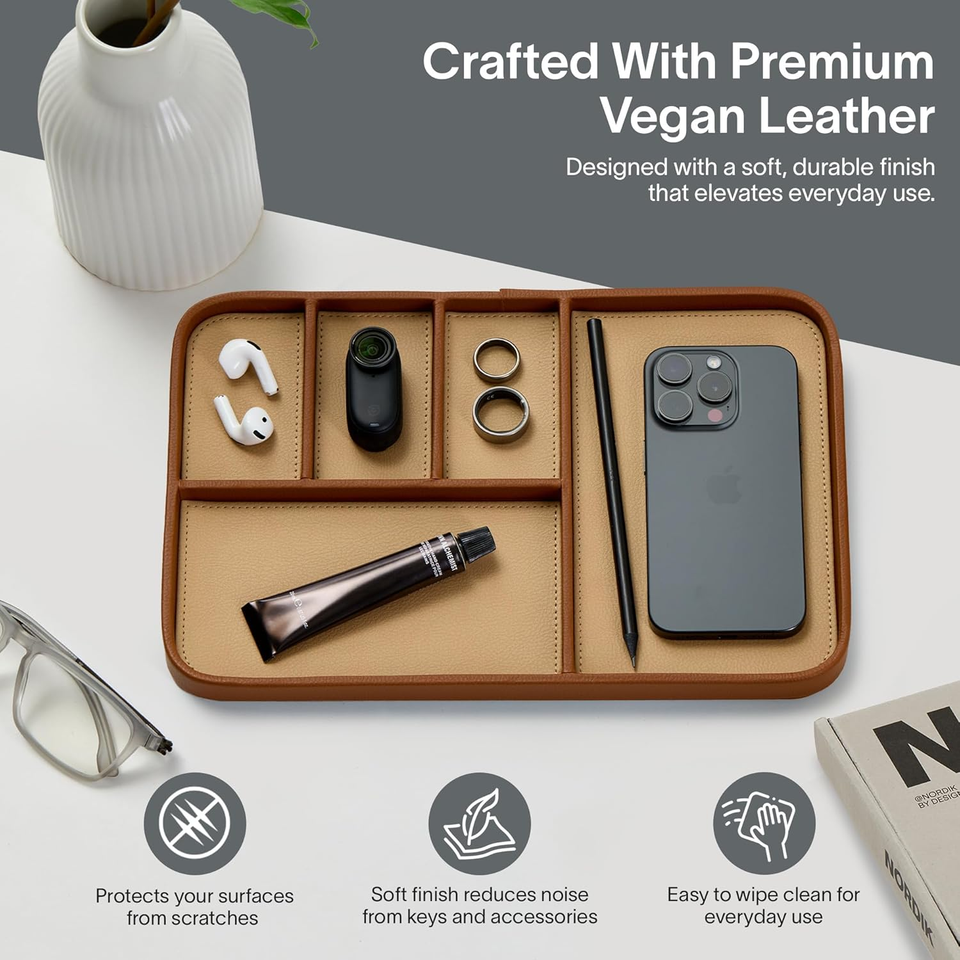 Nordik Leather Valet Tray - Sand Brown - 30 X 20 Cm Large Vegan Leather ...