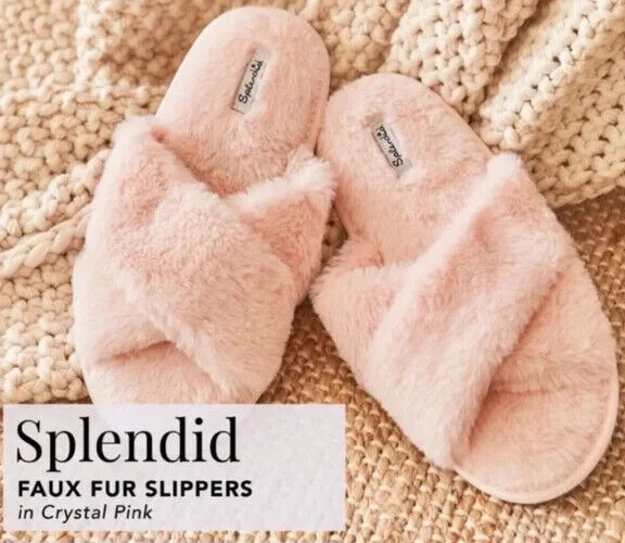 Splendid Slippers House Shoes Slides Sz S/M Pink Faux Fur Criss Cross ...