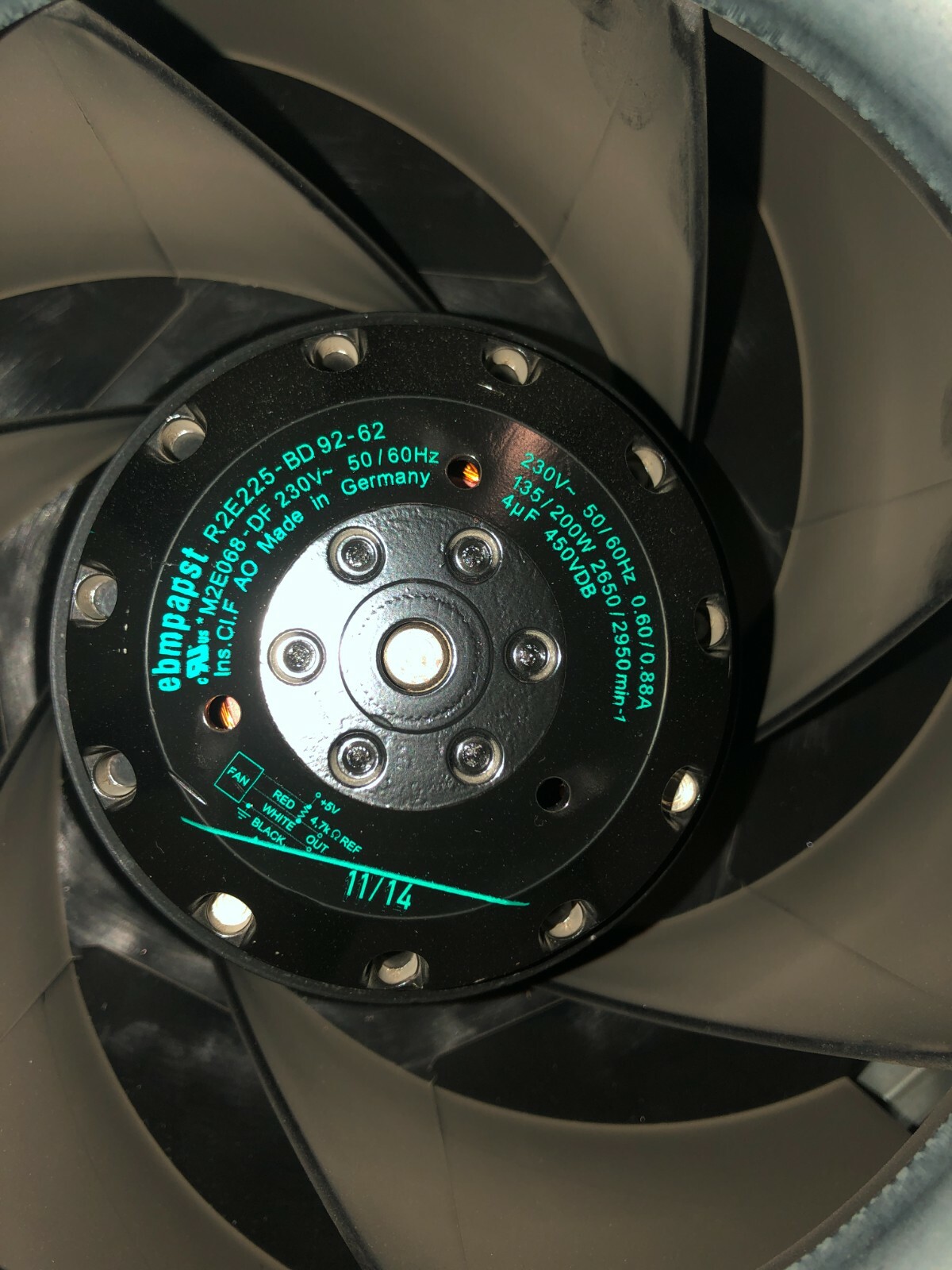 EBM Papst Impeller Fan R2E225-BD92-62 M2E068-DF 230V 135/200W 2650 ...