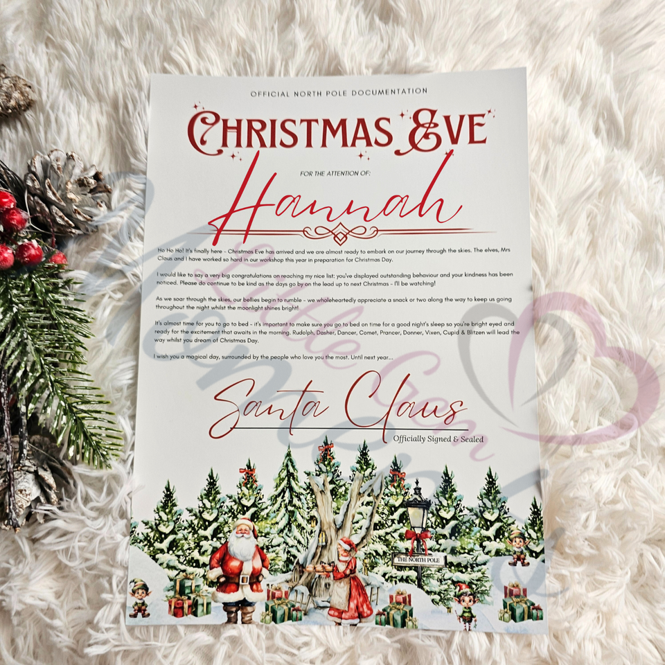 Personalised Christmas Eve Letter - Red. Custom Kids Xmas Treat ...