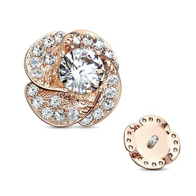 Microdermal piercing Rose flower gold-plated rose with rhinestone pave ...
