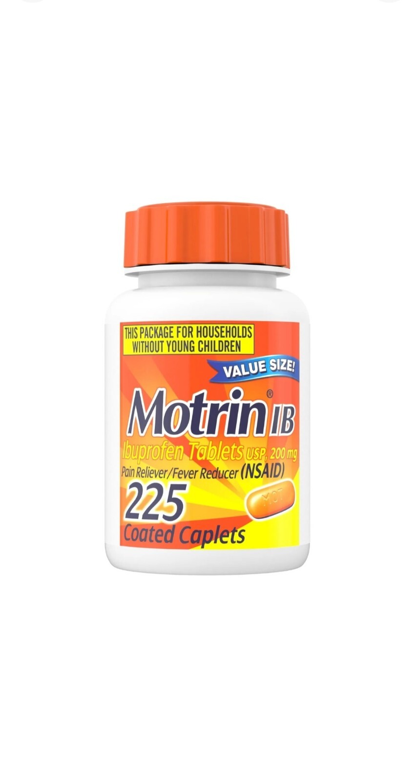 Motrin IB, Ibuprofen 200mg Tablets for Pain & Fever Relief, 225 Ct Exp ...