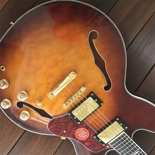 Vintage Sunburst Quilted Maple Top Electric Guitar Semi Hollow Body ...