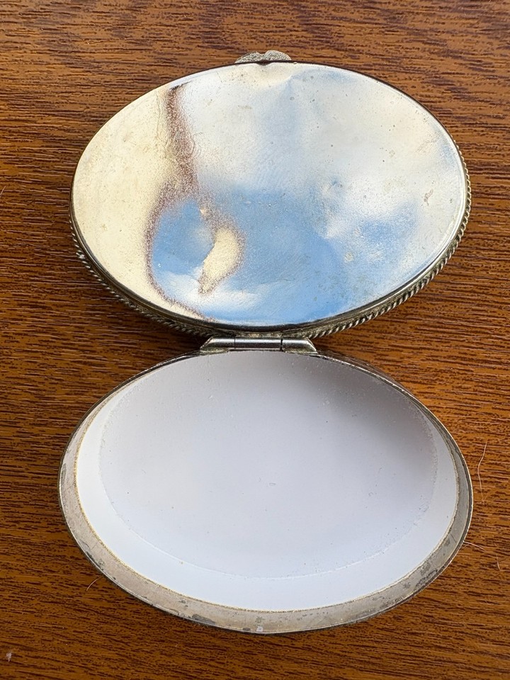 Vintage Fragonard Style Pill Box Enamel Lid Rococo Courting Scene Metal ...