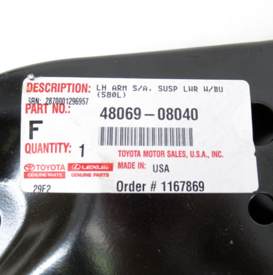 Genuine OEM Toyota 48069-08040 Driver LH Front Lower Control Arm 2011 ...