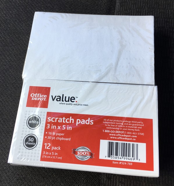Office DEPOT Scratch Pads 3" X 5" 50 Sheets 12-pack Unruled Glued Tops ...