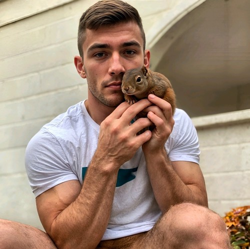 MALE PORTRAIT #1224-086 -man with squirrel - free shipping in usa | eBay