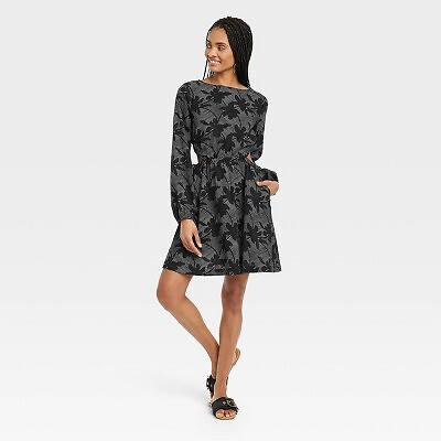 Women's Balloon Long Sleeve Mini A-Line Dress - Universal Thread Black ...