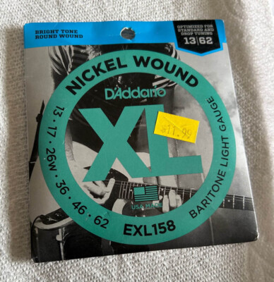 D'Addario EXL158 Baritone Light 13-62 Nickel XL Electric Guitar Strings ...