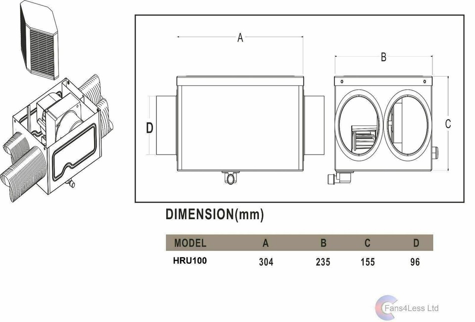 CFLO100 Heat Recovery Unit Whole House Ventilation Bathroom Bedroom ...