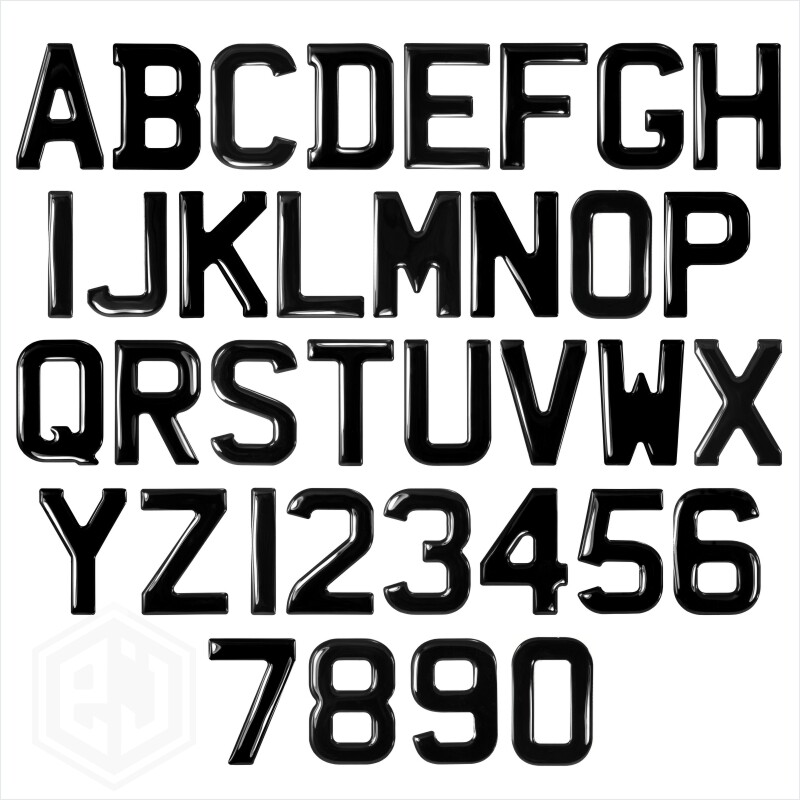 3D Black Silver Carbon Gel Number Plate Domed resin digits characters ...
