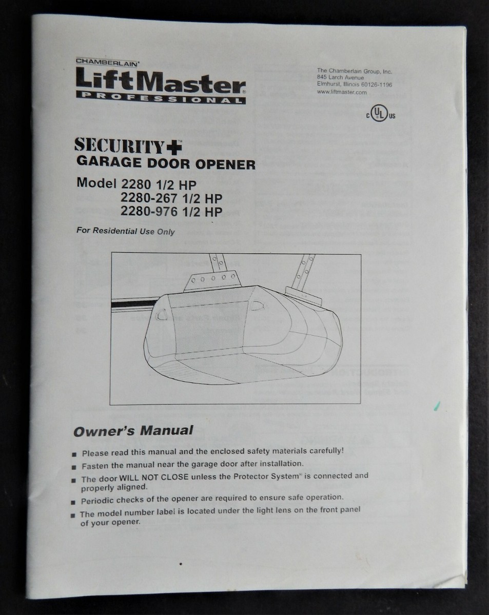 Liftmaster Garage Door Opener Manual LiftMaster Model 8500 Door Opener