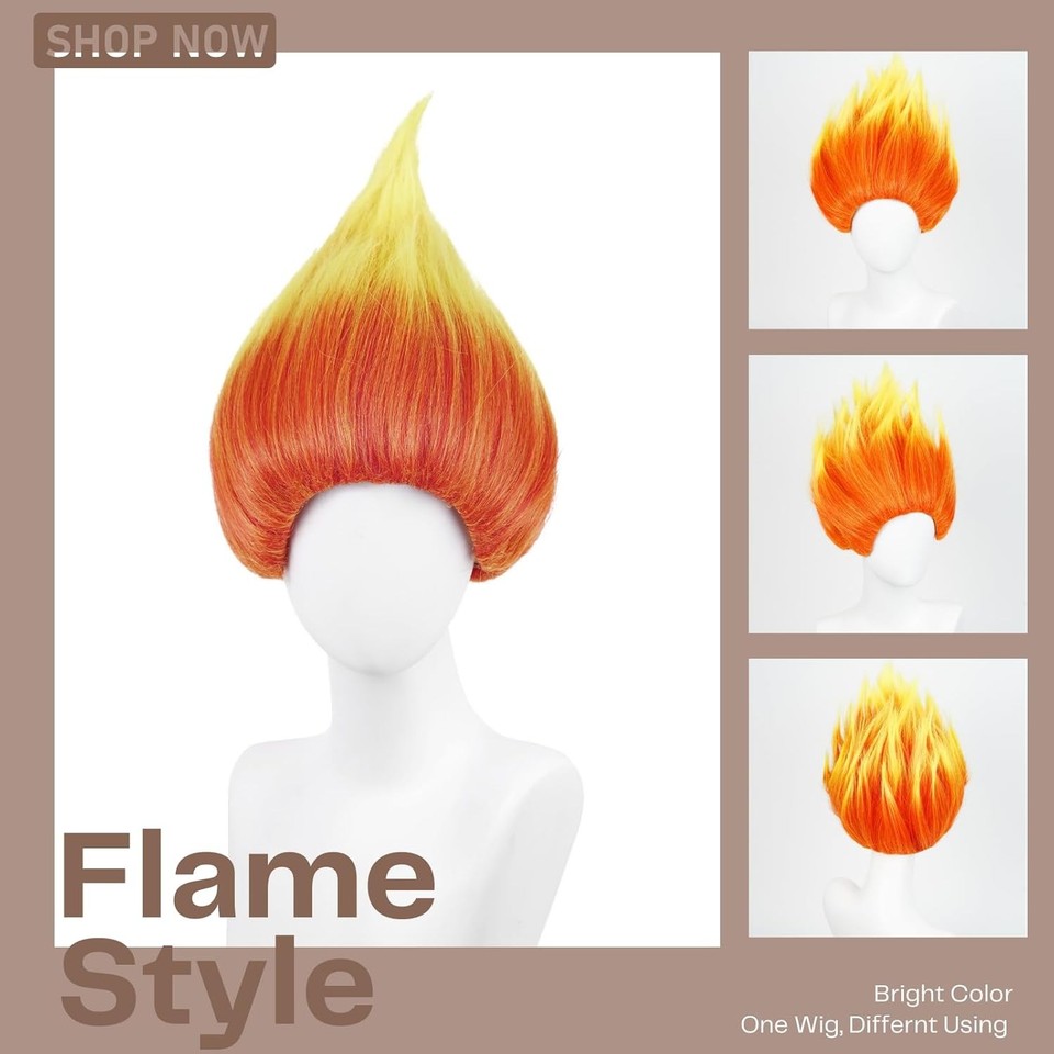 Aicos Orange Yellow Flame Fire Wig for Men Women Anger Cosplay Wigs for ...