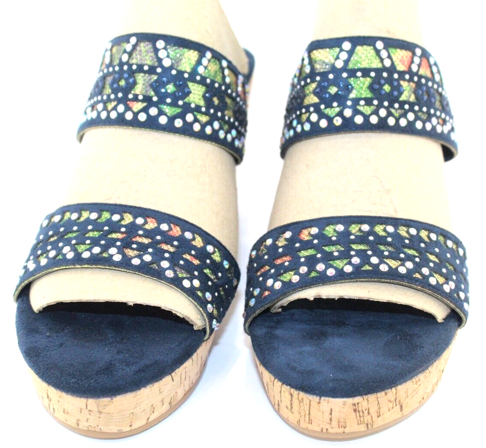 Ashro womens double strap glitter wedge heel slide shoe Size 11 M navy ...