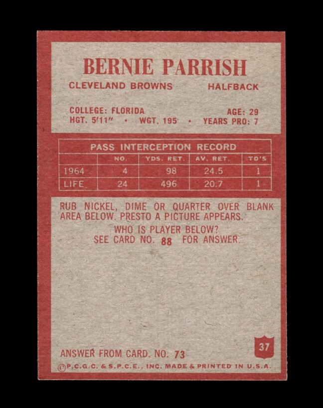 1965 Philadelphia Set-Break # 37 Bernie Parrish EX-EXMINT *GMCARDS* | eBay