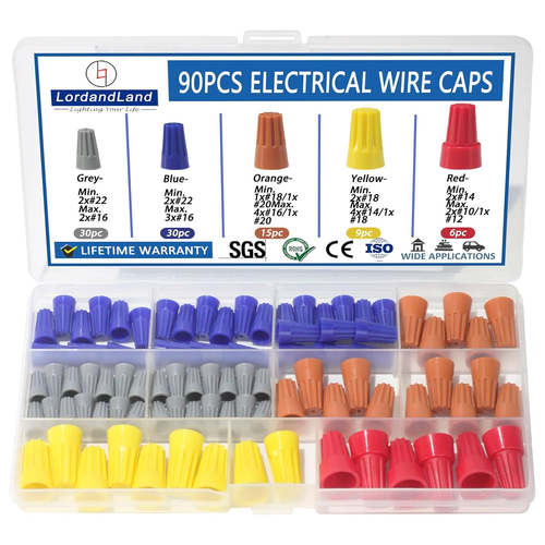 90PCS Electrical Wire Connectors Nuts Colorful Wire Caps Kit Insulating ...