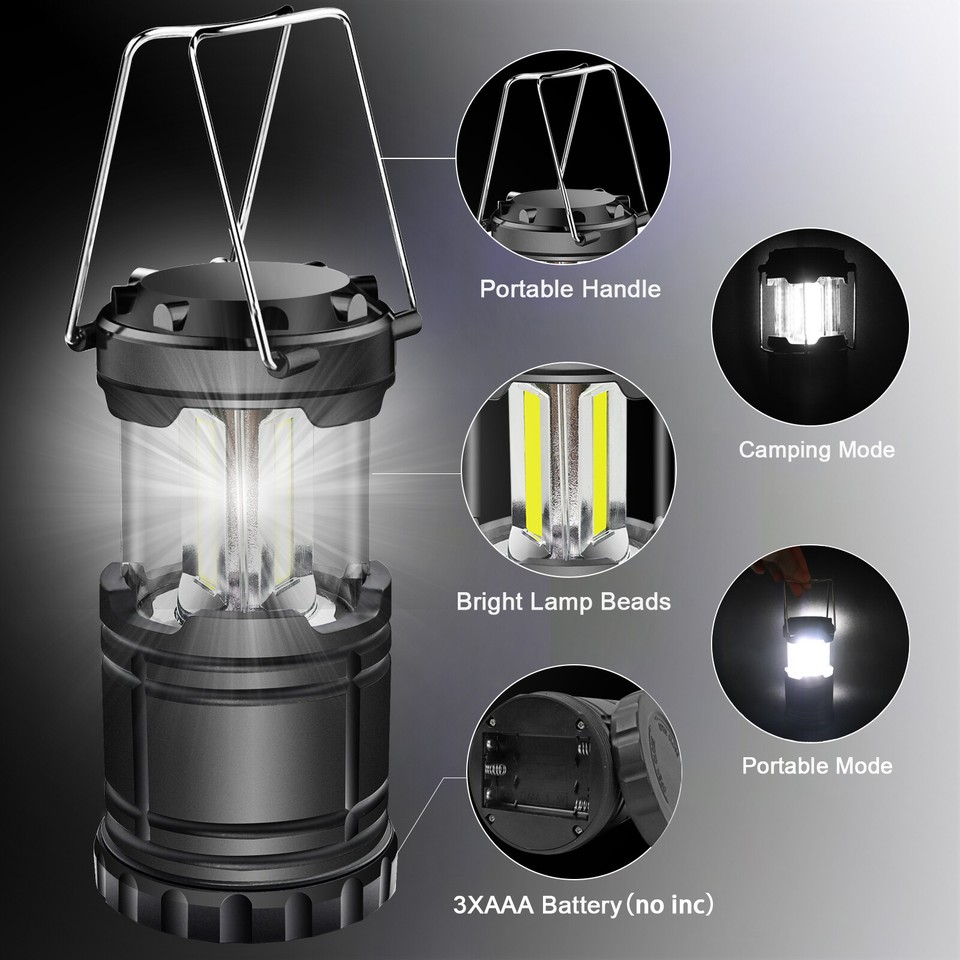 LED COB Portable Camping Torch Battery Operated Lantern Night Light ...