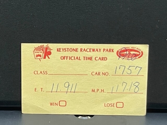 NHRA VRHTF VINTAGE RARE TIME SLIP-BUSINESS CARD-KEYSTONE RACEWAY PARK ...